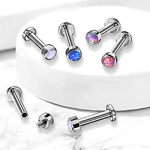 Pierced Owl 16GA G23 Implant Grade Titanium Bezel Set Round Synthetic Opal Internally Threaded Lip Cartilage Tragus Stud (Purple)