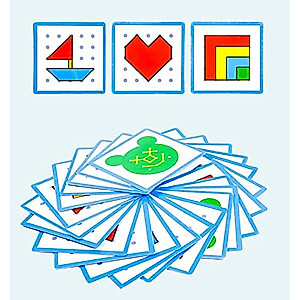 YHZAN Wooden Geoboard Graphing Peg Board Montessori Toddler Sensory Toy Colorful Rubber Bands Pattern Cards Preschool Learning Game