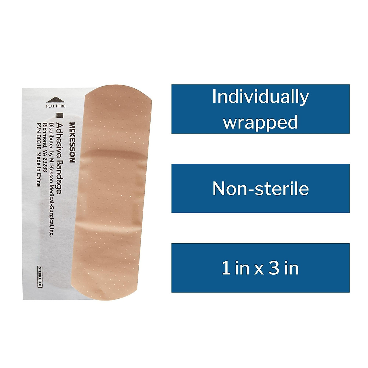 McKesson Adhesive Bandages, Sterile, Plastic Strip, 1 in x 3 in, 100 Count, 2 Packs, 200 Total