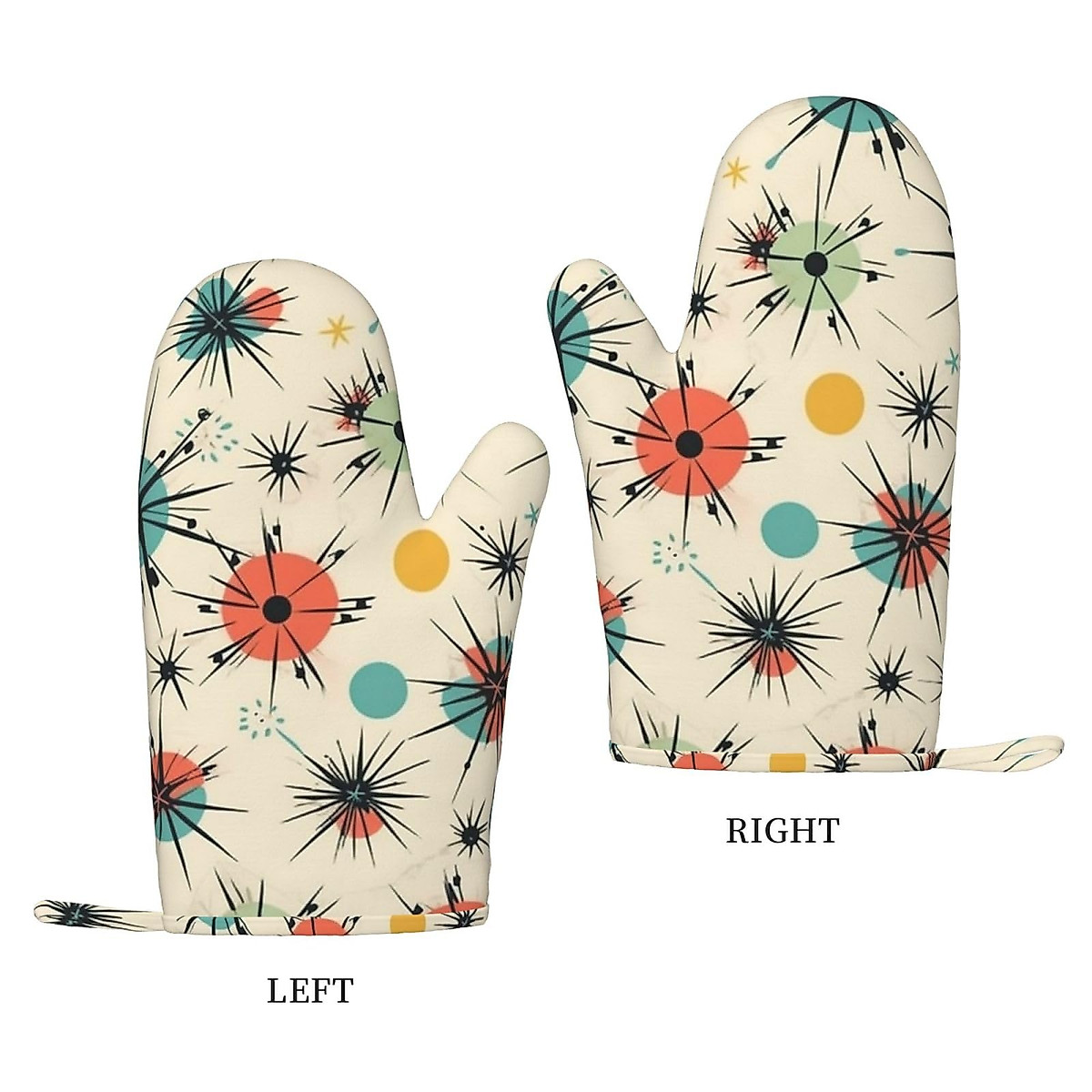Atomic Stars Retro Pattern Printed Oven Mitts Heat Resistant Oven Gloves Non-Slip Silicone Kitchen Gloves for Cooking Baking BBQ Gloves 1 Pair