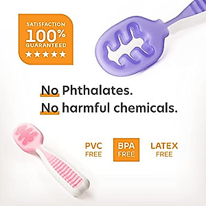NumNum Pre-Spoon GOOtensils | Baby Spoon Set (Stage 1 + Stage 2) | BPA Free Silicone Self Feeding Toddler Utensils | for Kids Ages 6 Months+, 1-Pack, Two Spoons, Frosty Lilac/Rosebud