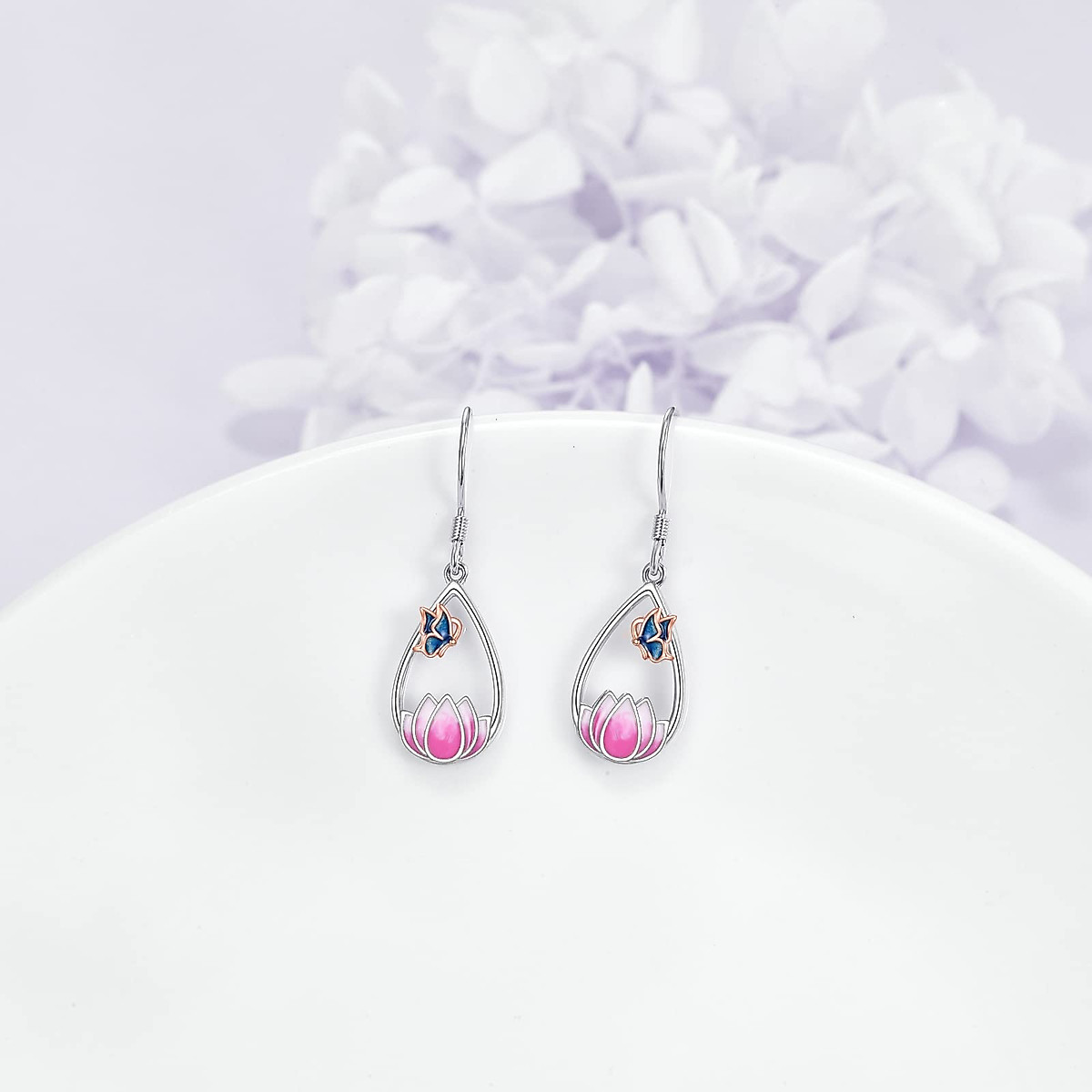 Lotus Earrings Sterling Silver S925 Hypoallergenic Lotus Flower Dangle Earrings for Mother's Day Jewelry For Women