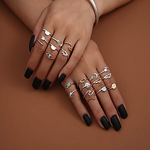 FUTIMELY Boho Retro Stackable Rings Sets for Teens Girls Women Rhinestone Knuckle Joint Finger Kunckle Nail Ring Sets (A：19PC)