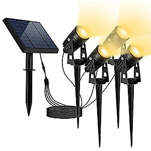 FALOVE Solar Landscape Lights, 5W Solar Spot Lights Outdoor All Aluminum Material IP67 Waterproof 16.4ft Cable Auto On/Off for Garden Yard Pathway Tree Flag 4 Pack Low Voltage Landscape Lights