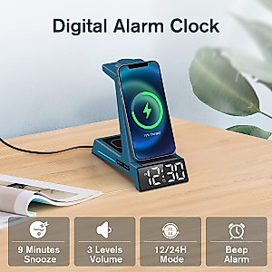 ANJANK Wireless Charging Station for Multiple Devices Apple, 3 in 1 Wireless Charger Stand with Alarm Clock, Charging Dock for iwatch/AirPods/iPhone 14/13/12/11/Pro/Max/XR/XS/8 Plus/Samsung Phone