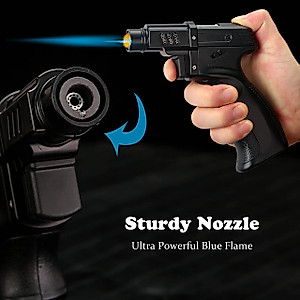 PROMISEButane Torch Lighter Gun Torch Blow Torch -Sleek Adjustable Butane Torch Adjustable Flame Lock Cooking Torch Cigar Lighter Lighter Camping Home Use Welding Chef etc (Black)