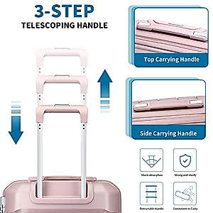 Somago Luggage 3 Piece Set Suitcase Spinner Hardshell Lightweight TSA Lock Carry on 4 Piece Luggage Sets with PP Material (Nude Pink)