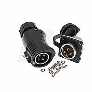 HangTon LP20 4 Pin Connector Industrial Waterproof Power Male Plug Female Panel Socket, 500 Volt 30 Amp, Gold Plated, Battery Charger Port