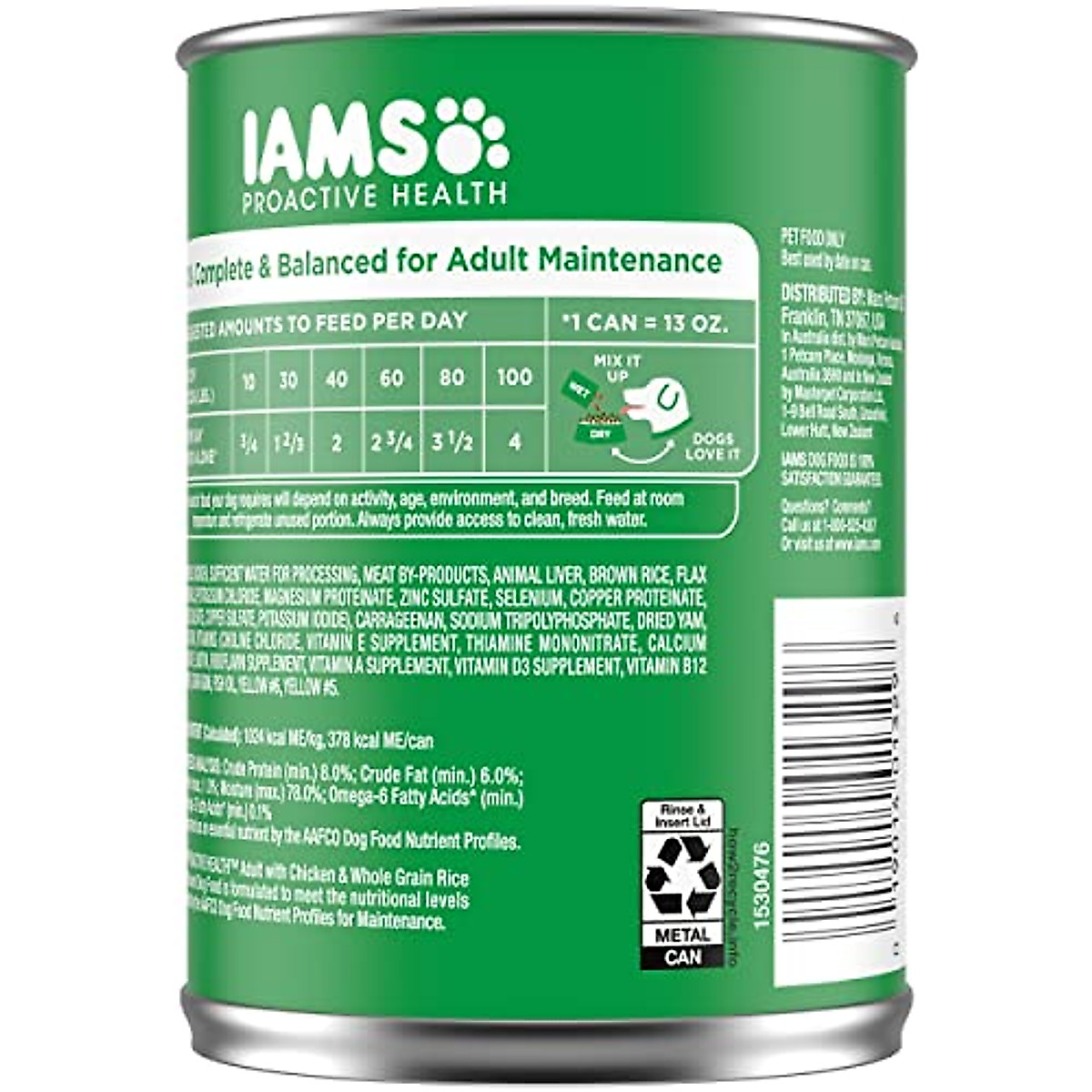 IAMS PROACTIVE HEALTH Adult Wet Dog Food Classic Ground with Chicken and Whole Grain Rice, 12-Pack of 13 oz. Cans