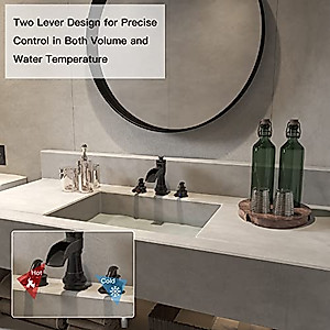 BWE Waterfall Widespread Bathroom Faucet 3 Hole Oil Rubbed Bronze Farmhouse 8 Inch Pop Up Drain Stopper Assembly Overflow Supply Line Lead-Free Faucets Parts Two Handle Bath Vanity Lavatory Sink