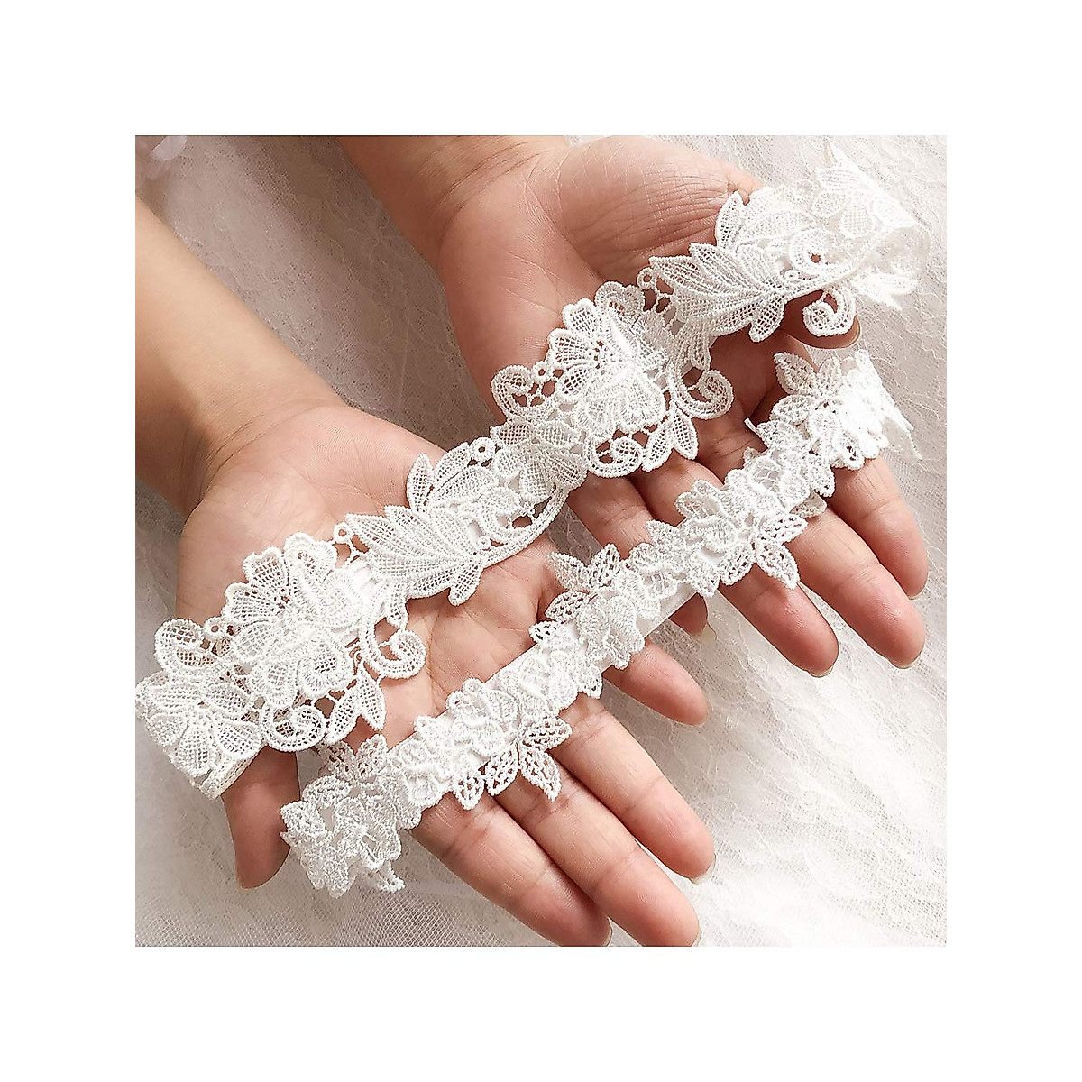 Kaei&Shi Wedding Garter,2 Pieces Lace Floral Bridal Garter For Bride White One Size