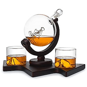 Ski Wine and Whiskey Decanter 850ml With 2 Glacier Mountain Glasses by The Wine Savant - 14" Long For Whiskey, Scotch, Wine - 850ml - Skier Gifts, Ski Gifts, Gifts for Ski Enthusiasts, Ski Lover Gifts