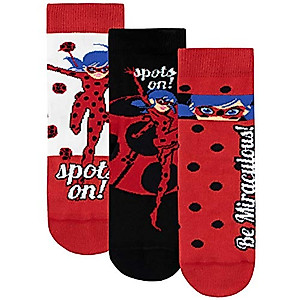 Miraculous Ladybug Girls' Lady Bug Socks Pack of 3 Size 10 to 13 Multicolored