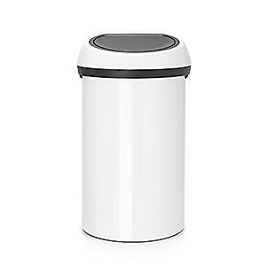 Brabantia 16 Gallon Large Kitchen Touch Top Trash Can (White) Removable Lid, Soft-Touch Open Garbage Can