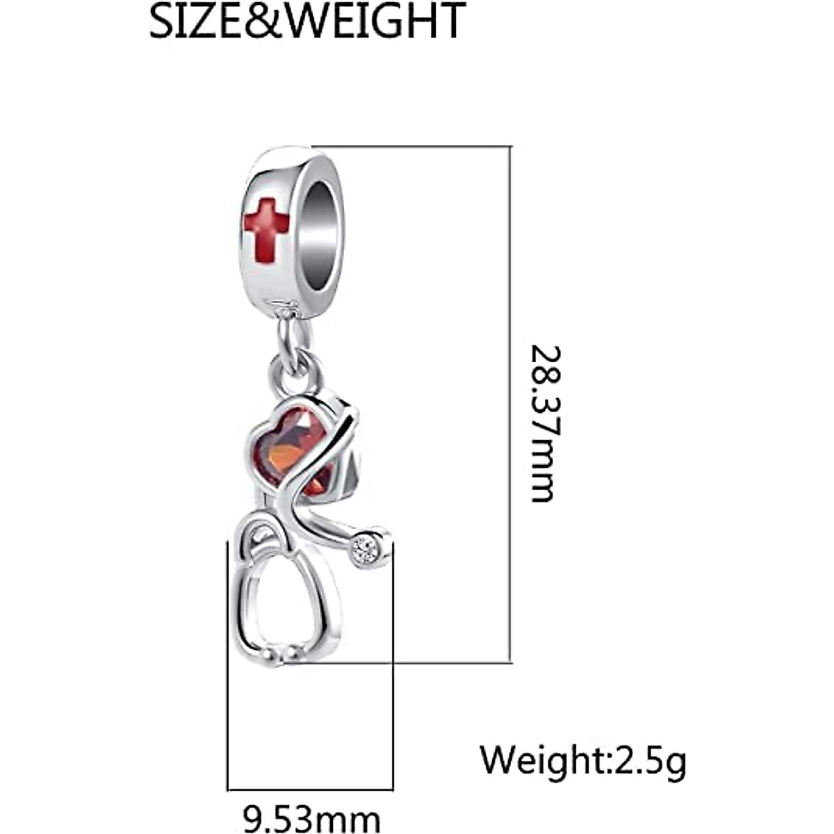 GMXLin Stethoscope Heart Dangle Charm for Pandora Bracelets Red Cross Dangle Bead for Mom Sister Nurse Doctor Birthday Graduation Gift