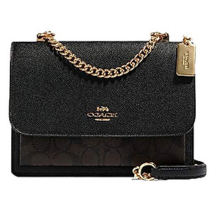 Coach Women's Klare Crossbody Shoulder Handbag in Crossgrain Leather & Signature Coated Canvas (Brown/Black/Gold)