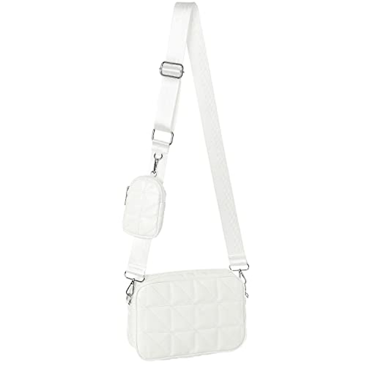 AOCINA Small Coin Purse Crossbody Bags with Coin Pouch for Women Soft Leather Quilted Hobo Purses 2 Size Bags(White)