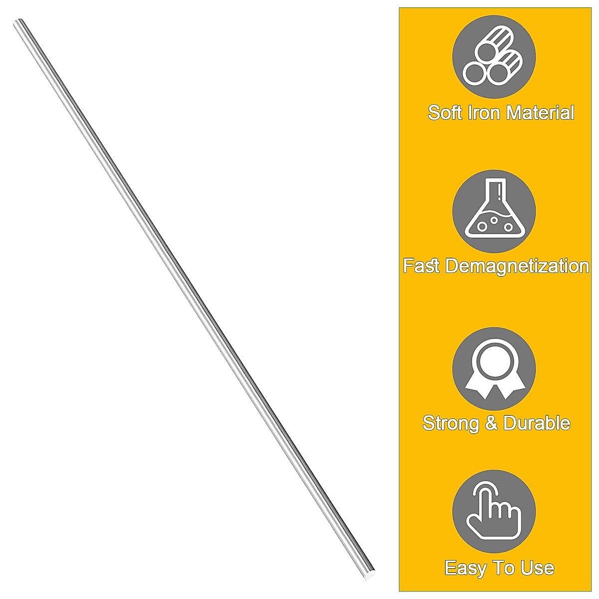 Soft Iron Rod, High Pure Iron Rod, Ideal Core for Making Electromagnets, 0.19" Diameter, 7.9" Long