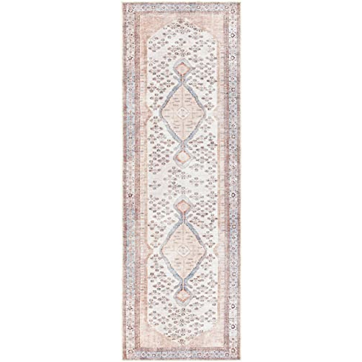 Moora Machine Washable Area Rug - Oriental Persian Medallion Pattern - Bohemian Floral Living Room Carpet - Pink, Blue, Beige, Cream - 7'10" x 10'2"