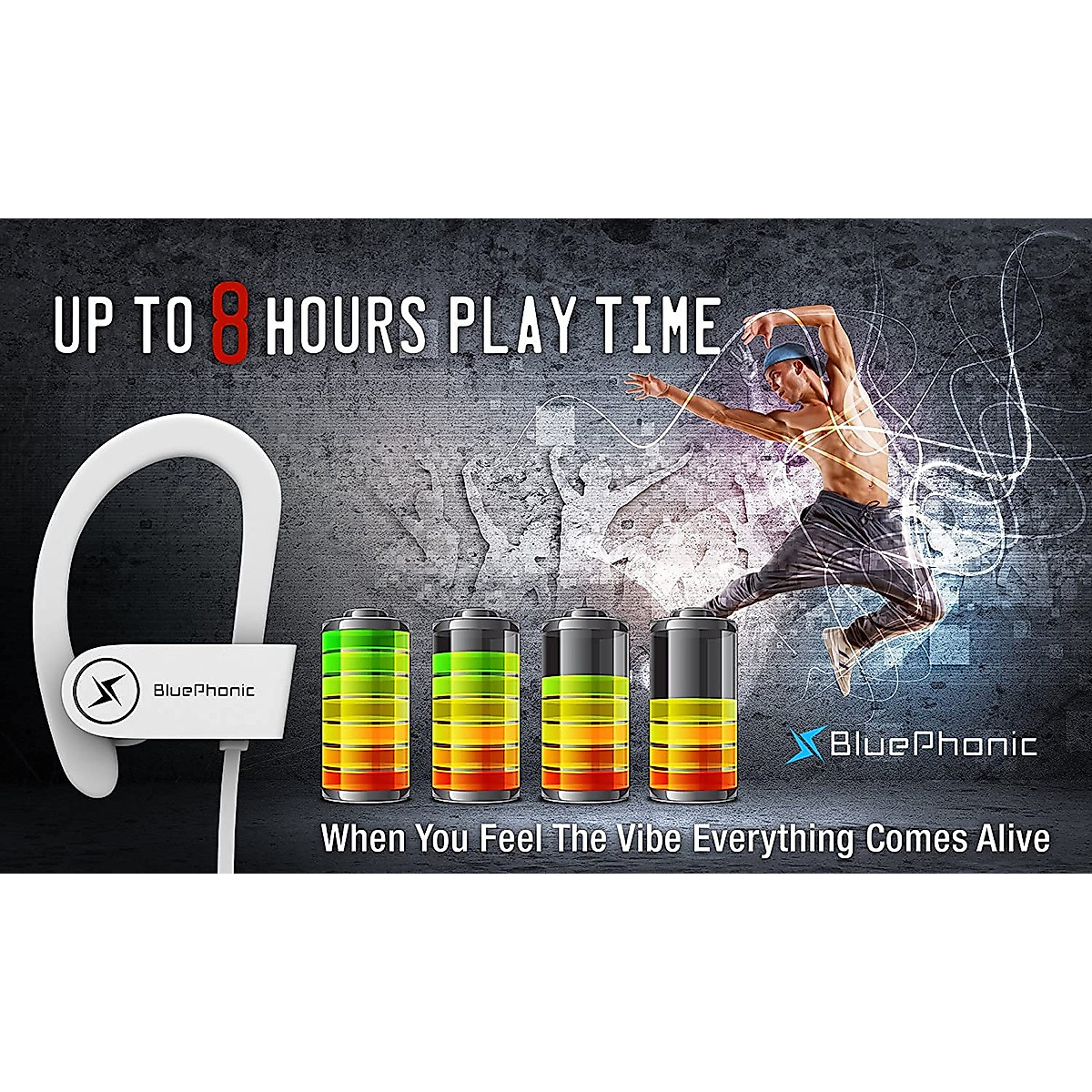 Bluephonic Bluetooth Earbuds Headphones, Best Wireless Sports Earbuds w/Mic, HD Stereo Sweatproof Earphones for Gym Running Workout IPX7 Waterproof Noise Cancelling Earphones Noise Cancelling Headsets