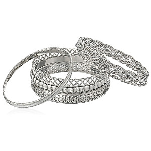 GUESS Silvertone 7-Piece Textured Bangle Bracelet Set