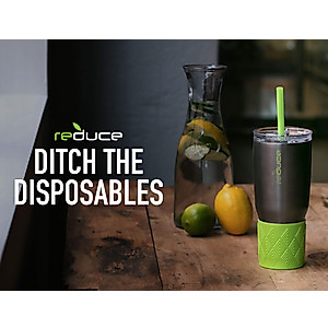 REDUCE brand Cold1 Tumblers or Mugs 20-24oz mouth Replacement Lid (3.5 inch diameter) and Straw (10.6 inch) set, Clear, BPA Free, Dishwasher safe, Durable, Reusable, Spill Proof Lid, Medium