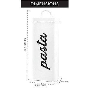 AuldHome Rustic Spaghetti Canister, Distressed White Enamelware Farmhouse Tall Pasta Storage Container