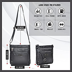 LEVOGUE Genuine Leather Front Pocket Zipper Crossbody Handbag for Women - Handmade by VALENCHI (Black Floater)