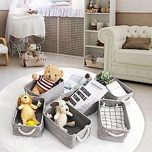 Small Baskets for Shelves(6pack) Fabric Storage Baskets, Empty Gift Baskets with Rope Handles, Decorative Foldable Storage Baskets for Organizing Home Closet & Office (Gray, 11.8” x 7.8” x 5.1”)