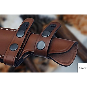 Ottoza Handmade XL Leather Knife Sheath RIGHT HAND Tracker Knife Sheath - Bushcraft Knife Sheath - Hunting Knife Sheath - Survival Knife Sheath Horizontal Carry Dark Brown TOP GRAIN LEATHER No:124