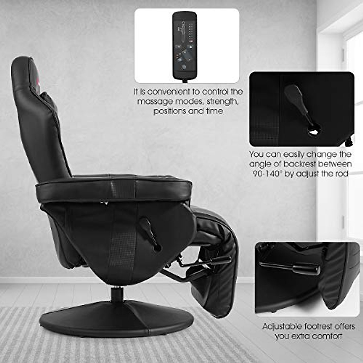 Goplus Massage Gaming Chair, Racing Style Gaming Recliner w/Adjustable Backrest and Footrest, Ergonomic High Back PU Leather Computer Office Chair Swivel Game Chair w/Cup Holder and Side Pouch