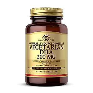 Solgar Vegetarian DHA 200 mg - 50 Vegetarian Softgels - Naturally Sourced Omega-3 - Vegan, Gluten Free, Dairy Free - 50 Servings