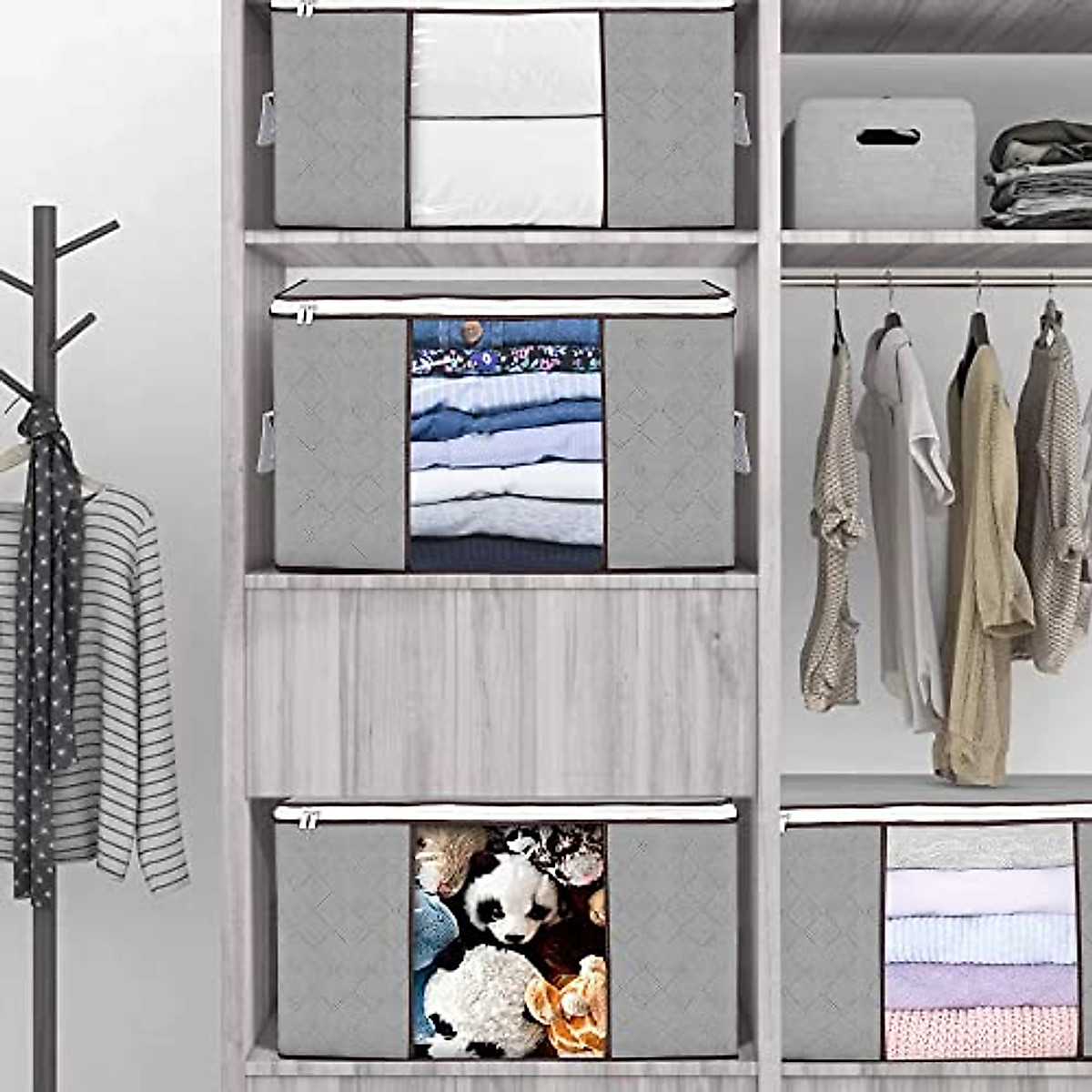 ccbye 6pcs Premium 90L Large Storage Bags, Clothes Storage Bins, Foldable Closet Organizer Storage Containers With Durable Handles, Thick Fabric For Clothing, Blanket, Comforters, Bed Sheets