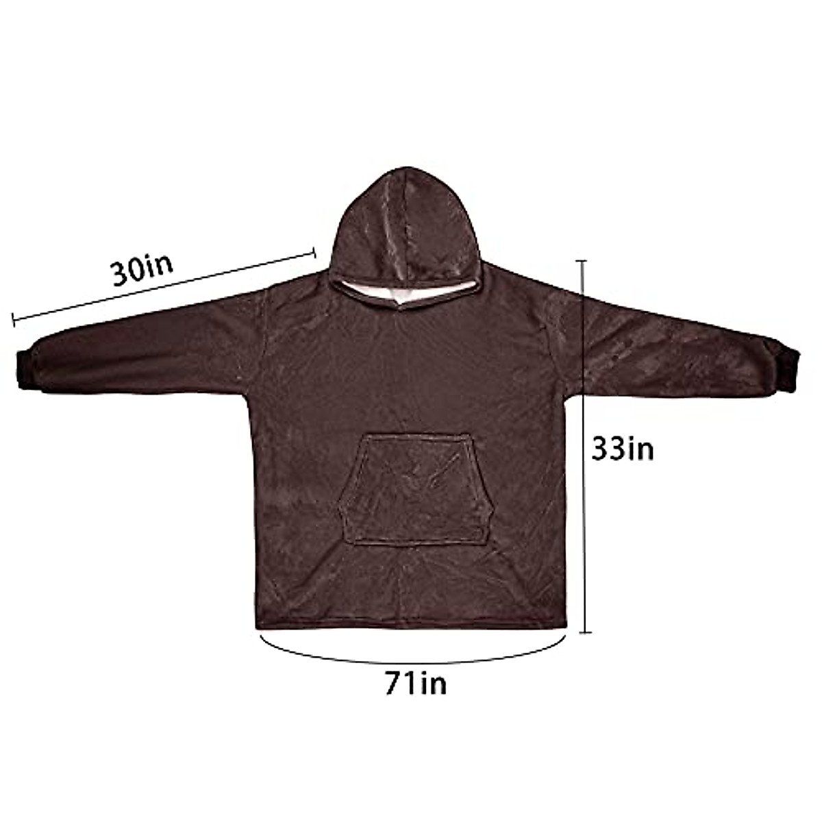 Tormays Oversized Flannel Blanket with Long Sleeves, Wearable and Cozy with Large Front Pocket, Sherpa Fleece Lining for Adults, Teens and Children (33 inch, Brown)