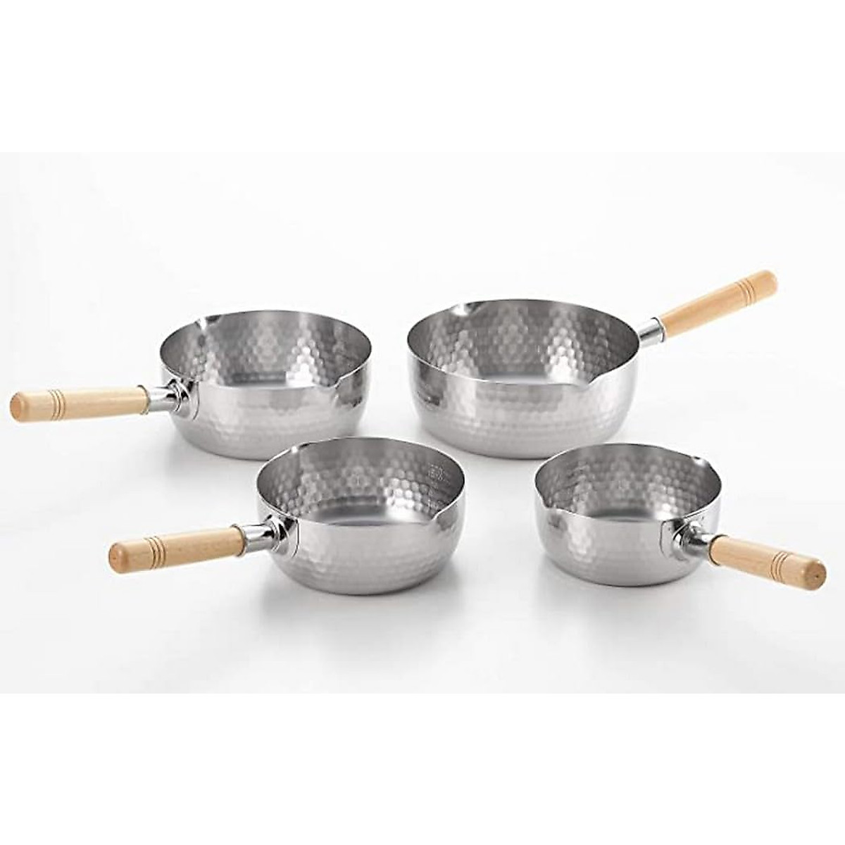 Set of 4 Japanese Stainless Steel Yukihira Saucepans Cooking Pots 1.2-Quart, 1.7-Quart, 2.2-Quart, 3-Quart, Made in Japan, 1 Set