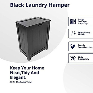 Wooden Hamper For Laundry with Lid, Contemporary Storage Bin Basket, Dark Cabinet Organizer for Bathroom, Guest Room, Bedroom with Modern Design and Durable Wood Construction (Black)