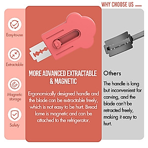 MEKER Bread Lame, Upgraded Magnetic Dough Scoring Tool with 10 Razor Blades for Sourdough Bread Baking & Making, Includes Scoring Patterns Booklet, Red