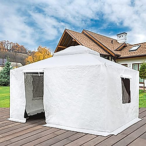 Gazebo Accessories 12' x 16' Universal Winter Gazebo Cover for Hardtop Gazebos,Enclosed Cover with Sidewalls and Mesh Windows Waterproof (White) by domi outdoor living