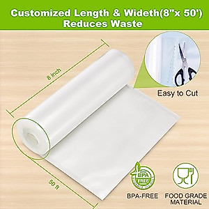Bonsenkitchen Vacuum Sealer Bags, 8 in x 50 ft Rolls 2 Pack Seal Bags for Food Storage Saver, BPA Free, Commercial Grade Textured Food Roll Bags, Customized Size Bag for Sous Vide Cooking & Meal Prep