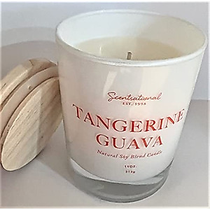 Natural Coconut + Beeswax Scented Candle Tangerine Guava White Jar with Orange Text, 11 Oz.