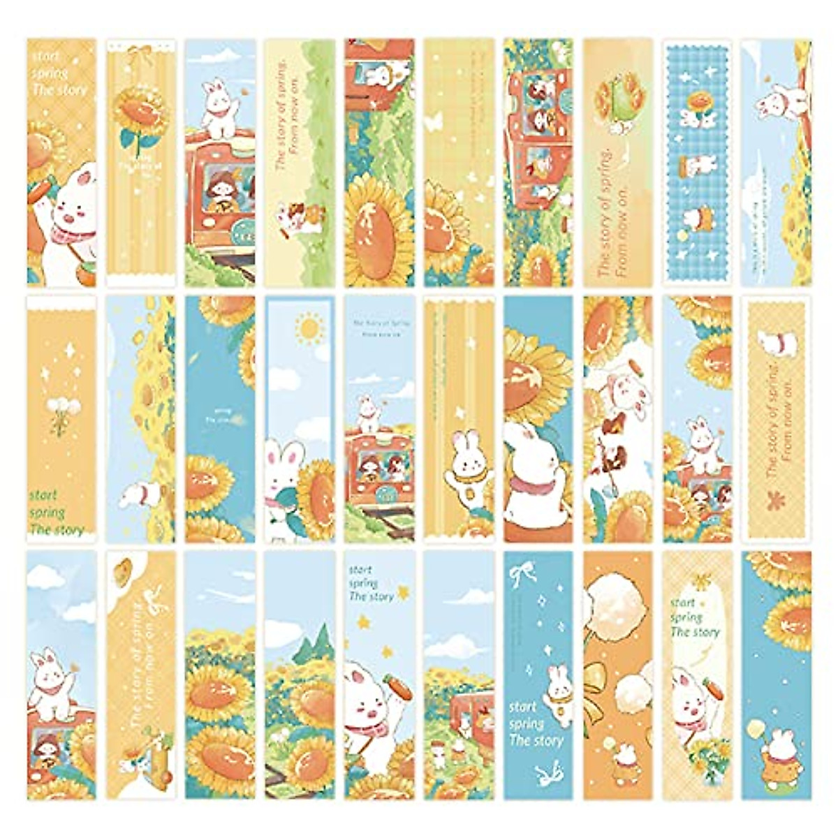 Cute Rabbit Funny Animal Bookmarks, 30 Pcs (Sunflower)