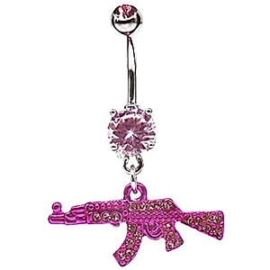 JLEXCMT Fashion Dangle Navel Ring Clear Gem Gun Belly Button Ring Body Piercing Jewelry for Women Belly Piercing Gold Silver