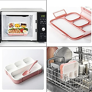 yarlung 2 Pack 34 Oz Bento Lunch Box with Spoon, 4 Compartments Salad Lunch Container Snacks To Go Box for Meal Portion Control, 2 Colors