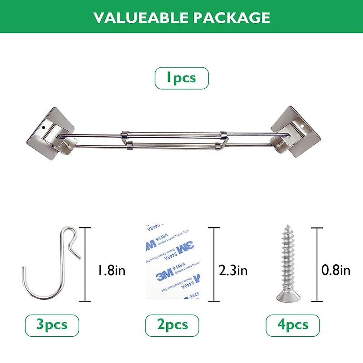 1 Pack Rv Shower Corner Storage Bar with 3 S-Hooks-Adjustable Stainless Steel Rod Bathroom Shelf Retainer Bars Stick On Rv Organization and Storage Accessories Inside Camper Travel Trailer Must Haves