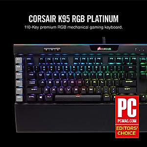 Corsair K95 RGB Platinum Mechanical Gaming Keyboard - 6x Programmable Macro Keys - USB Passthrough & Media Controls - Tactile & Quiet - Cherry MX Brown – RGB LED Backlit