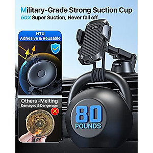 HTU Cell Phone Holder for Car [Powerful Suction Cup Never Fall] Universal Car Phone Holder Mount for Dashboard Windshield Air Vent Long Arm Cell Phone Car Mount Thick Case Heavy Phones Friendly