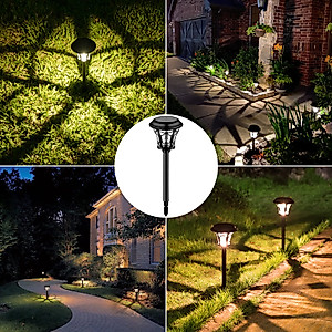 Solar Pathway Lights Outdoor Waterproof - 6 Pack Super Bright Glass Solar Lights, Auto On/Off Stainless Steel Landscape Path Lights Solar Powered for Garden Yard Lawn Path Driveway, Warm White, Black