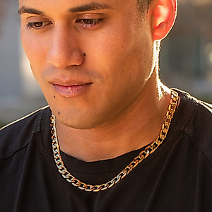 LIFETIME JEWELRY Beveled Cuban Link Curb Chain Necklaces 24k Real Gold Plated (3mm, 6mm & 9.5mm) (22 inches, 9.5mm, Gold)