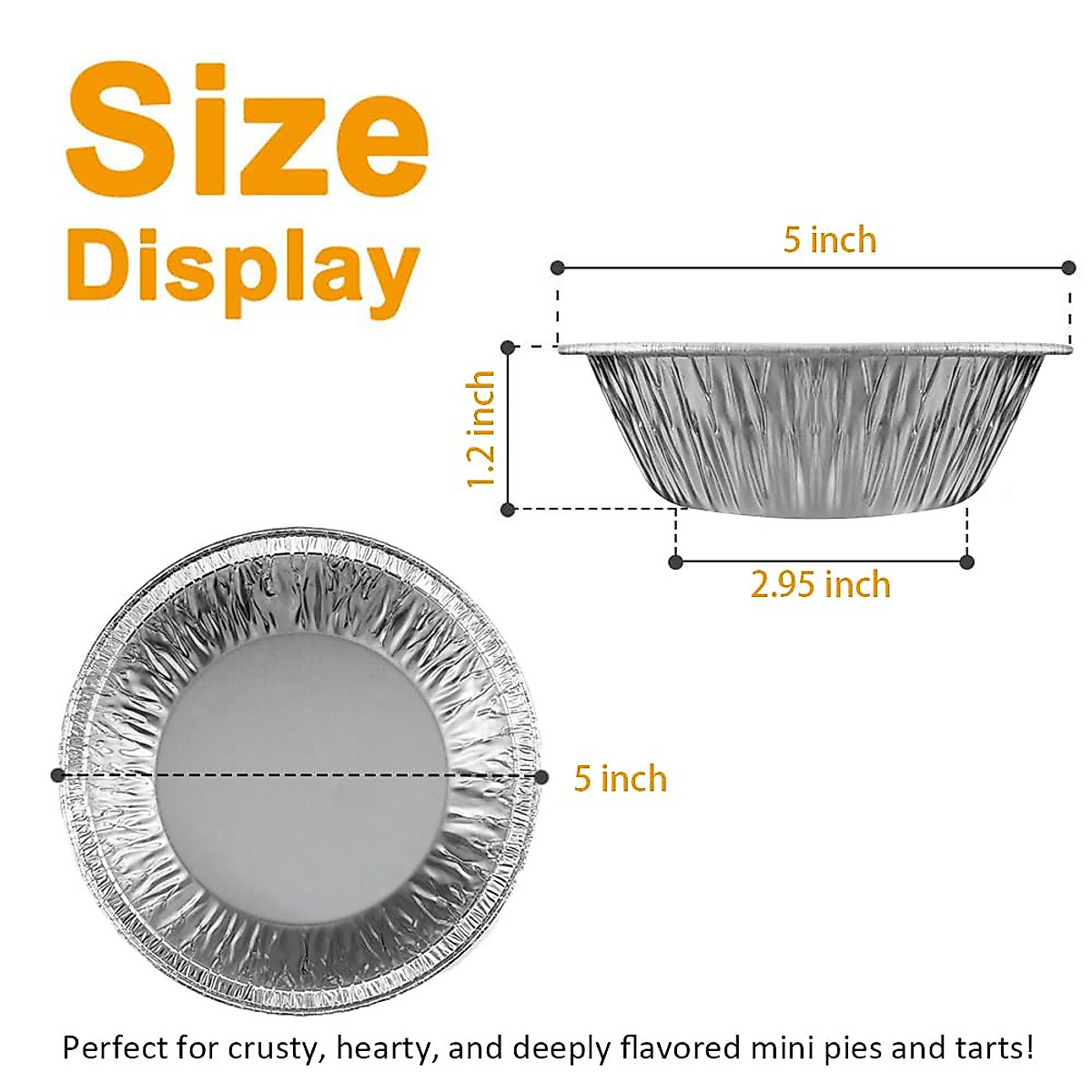 LOYUDEQIU 5 Inch Aluminum Foil Mini Pie Pans - Disposable Small Pie Tins For Bakeries, Cafes, Restaurants - Durable Mini Foil Pans for Pie, Fruit Tarts, Quiche (50, 5 Inch)