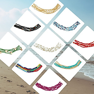 Taouzi 48 Pieces Waist Beads for Women Colorful Beaded Body Chain Elastic String Waist Chain Beach Bikini Belly Chains for Women